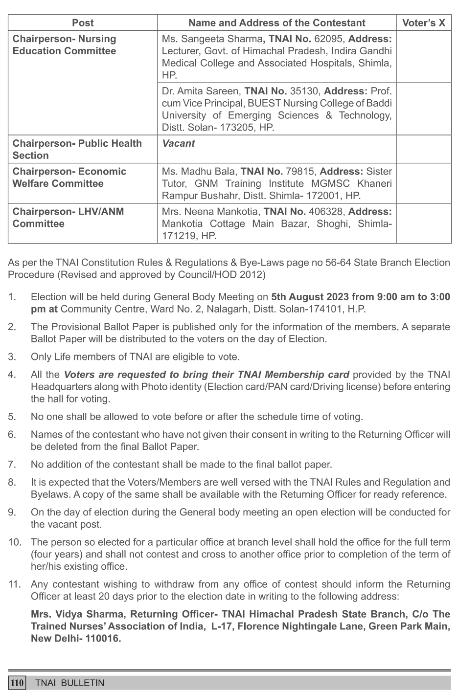 Provisional Ballot Paper – Himachal Pradesh State Branch Election 2023 ...